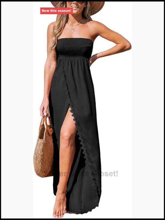 Dresses | Sleeveless Smocked Maxi Dress With Side Slit Lace Detail ...
